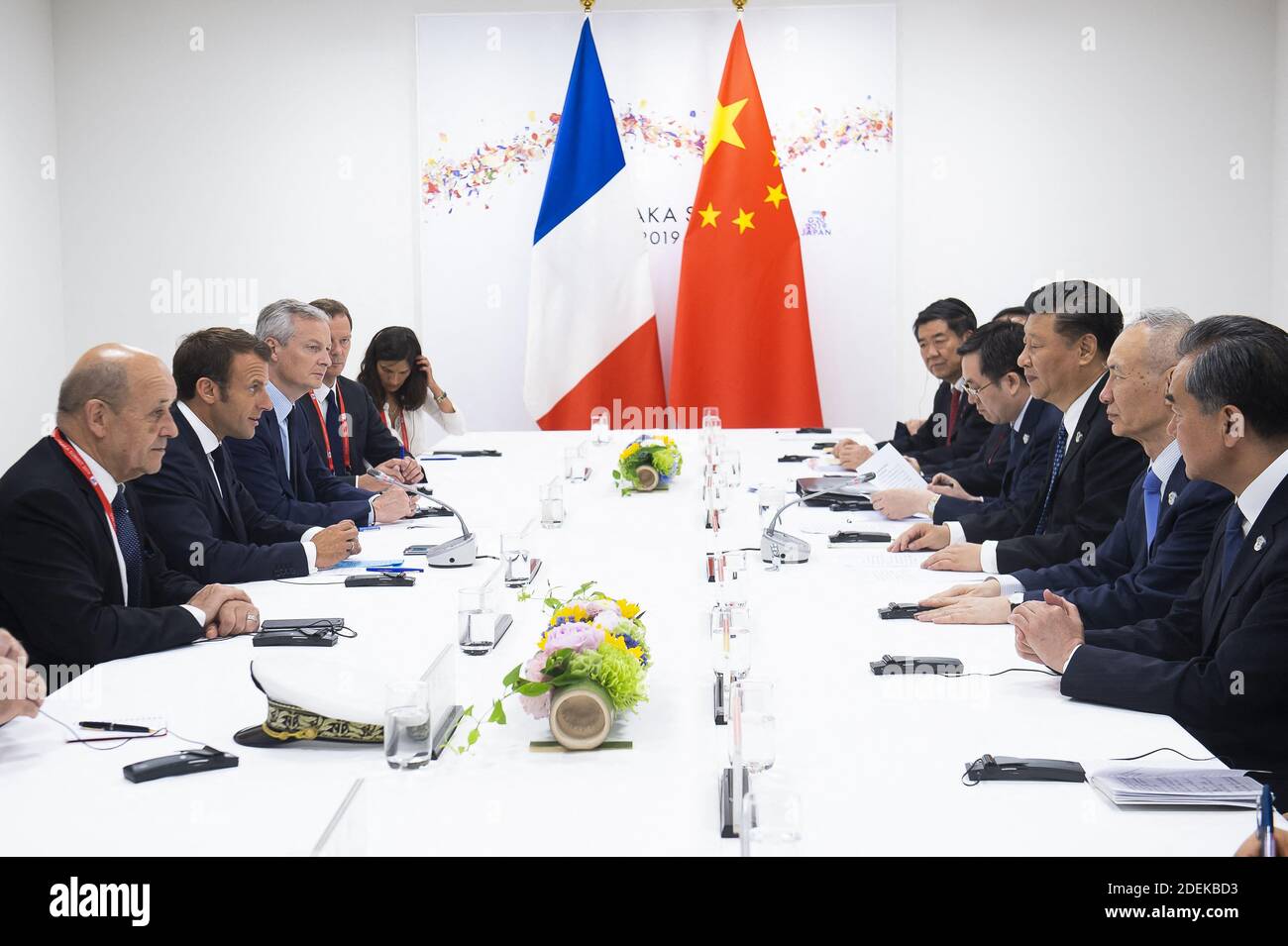 France's President Emmanuel Macron (2nd L) attends a bilateral meeting ...