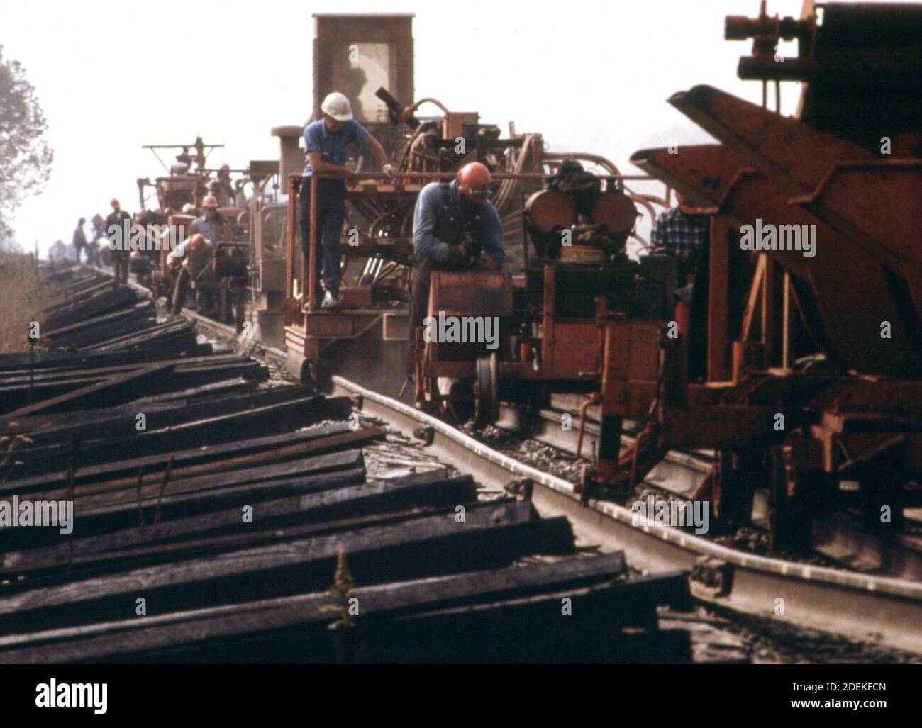 Southern Railway right-of-way work crew; with machinery used to ...