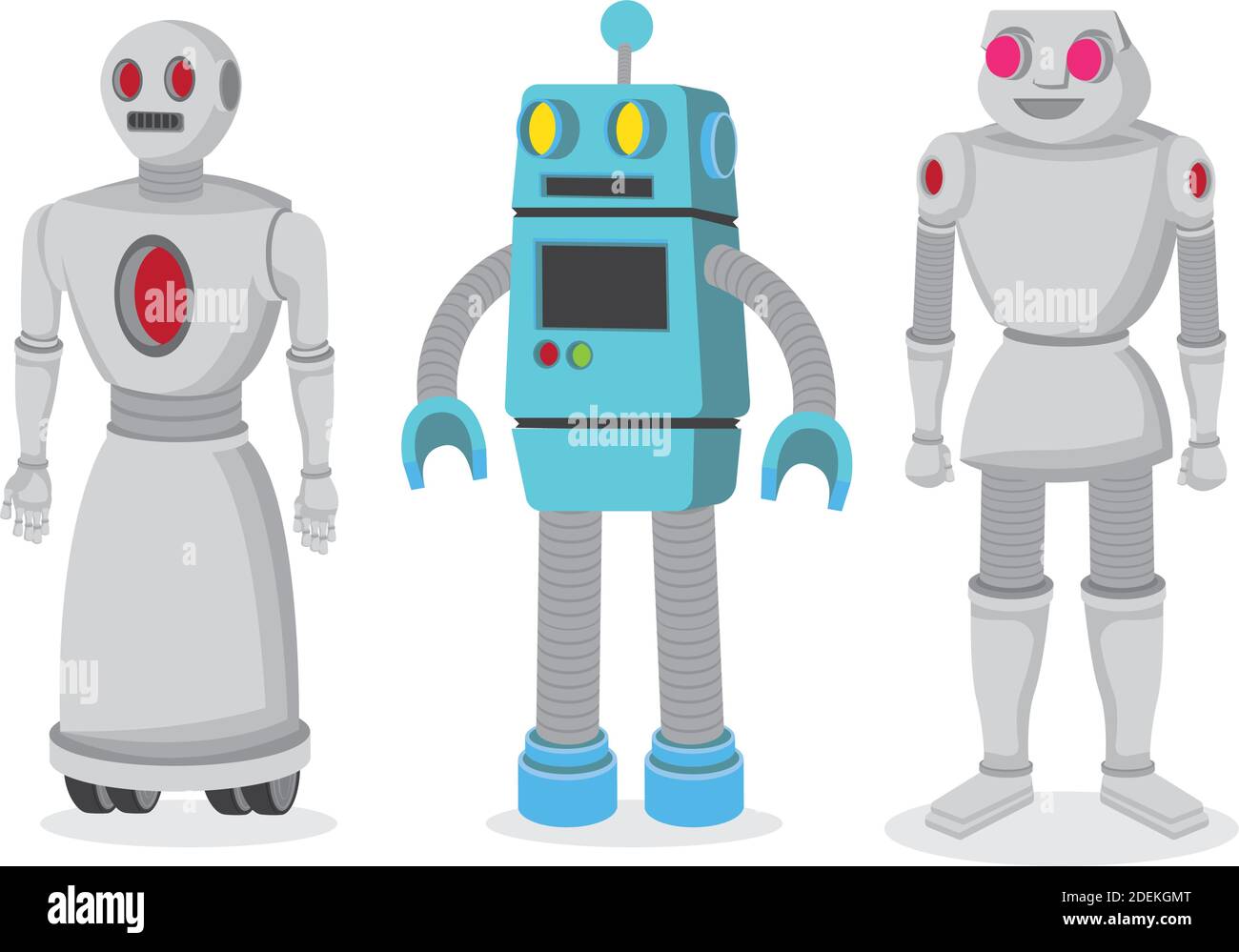 Set of three vector robots in cartoon style. Modern industrial ...