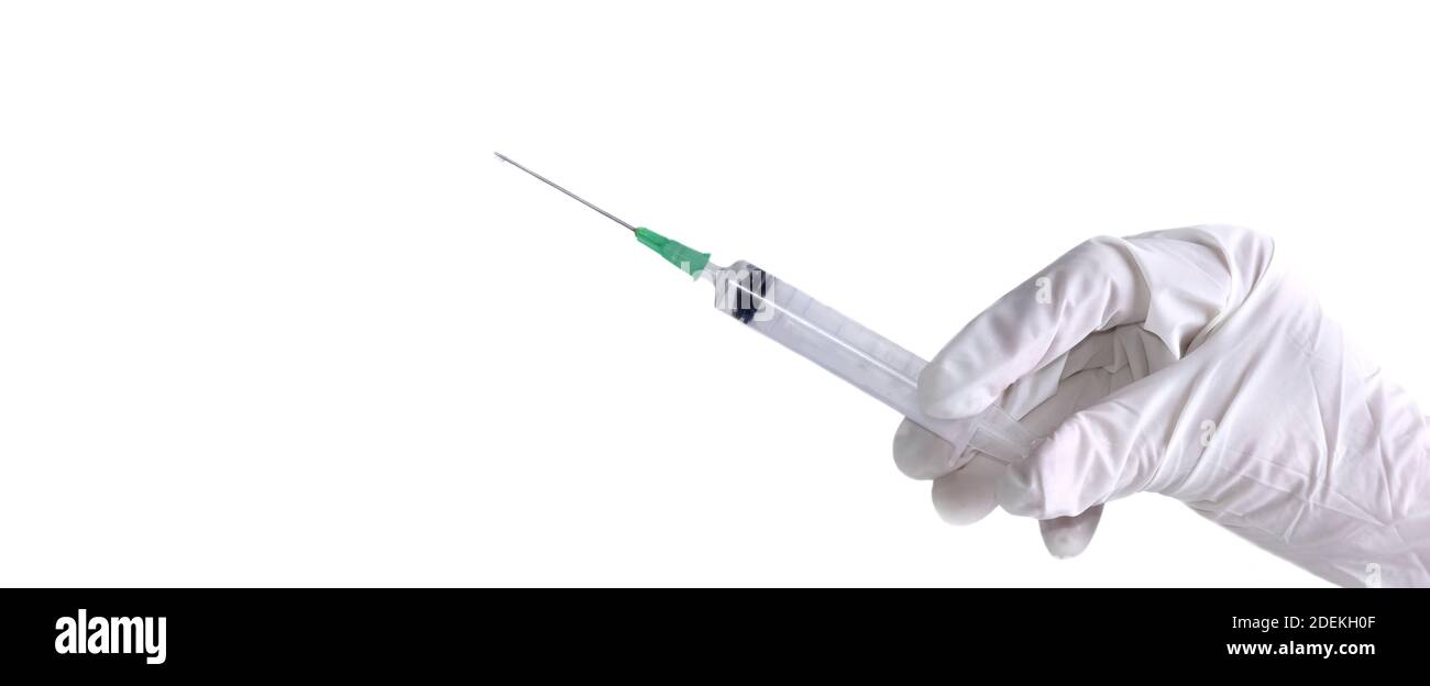 hand holding a syringe with needle isolated on white background Stock ...