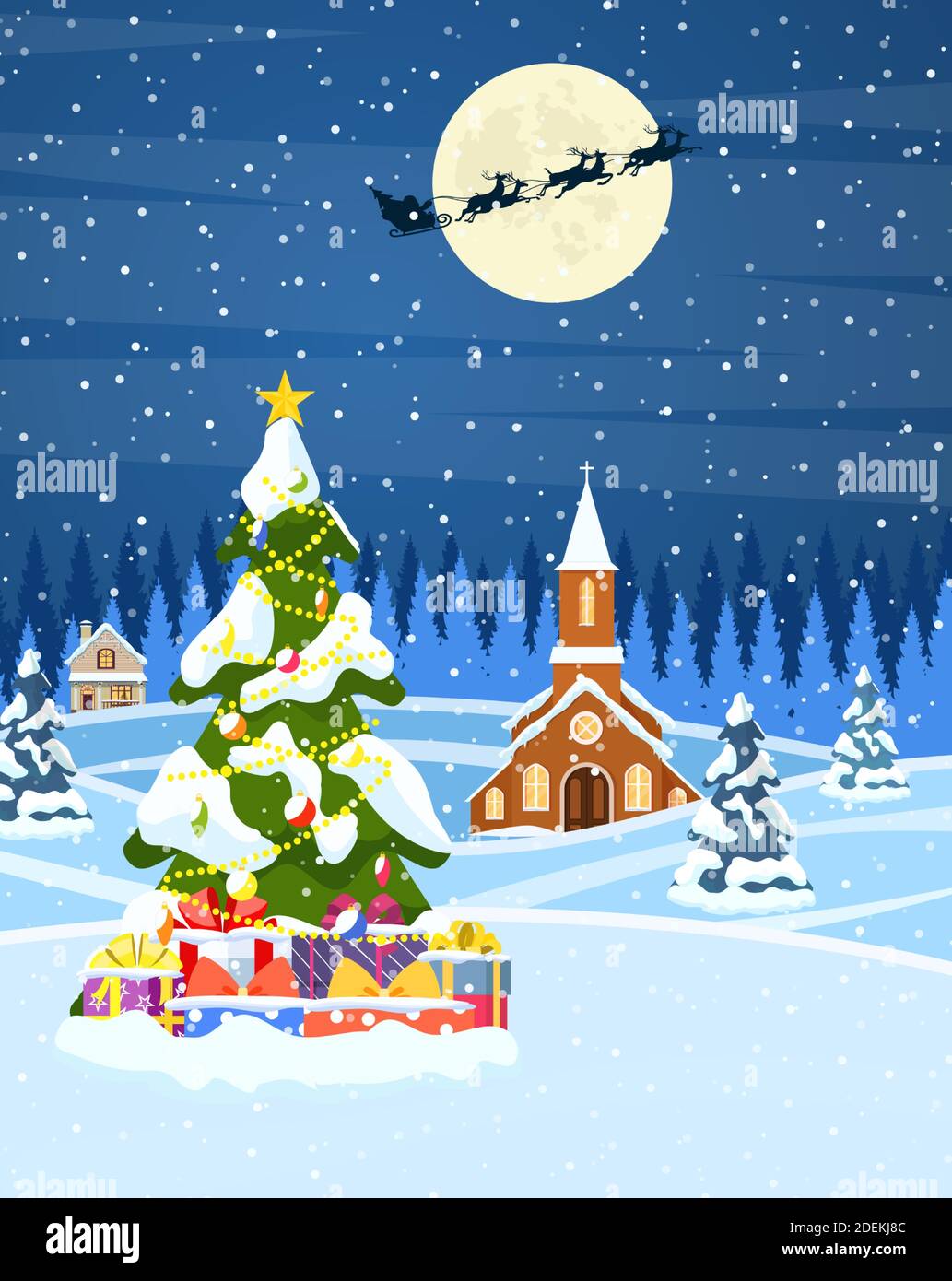 Christmas landscape background with snow and tree Stock Vector Image ...