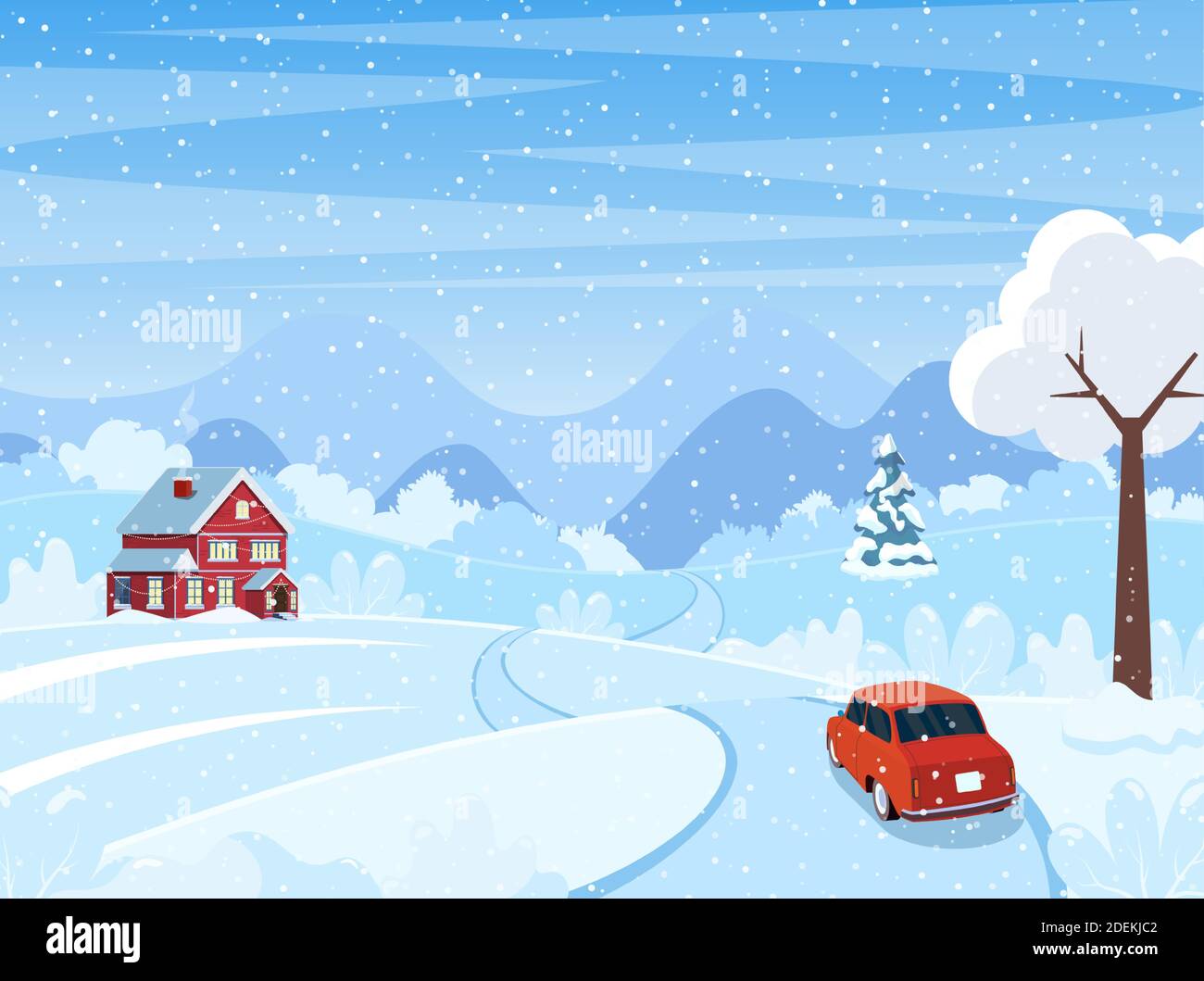 Car on winter landscape Stock Vector Images - Alamy