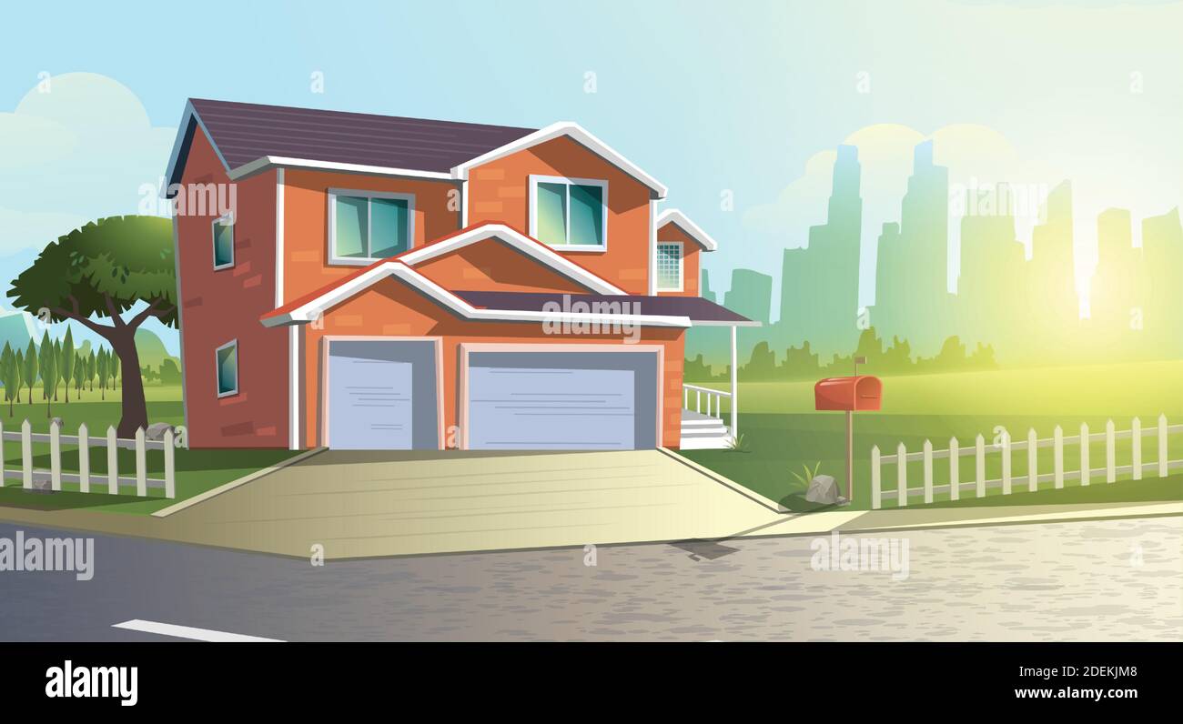 Green trees facade contemporary Stock Vector Images - Alamy