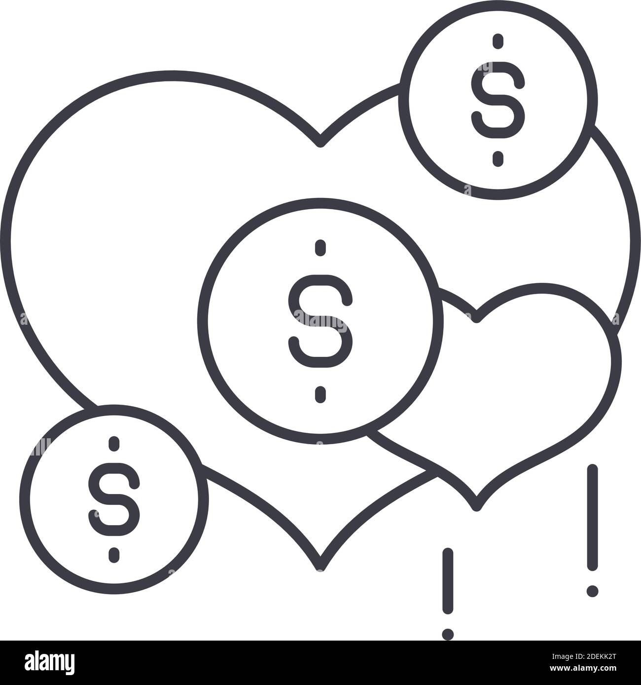 Money and love icon, linear isolated illustration, thin line vector ...