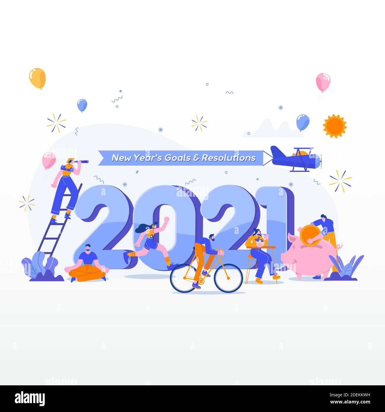 Happy new year 2021. Goals and resolutions 2021 concept illustration ...