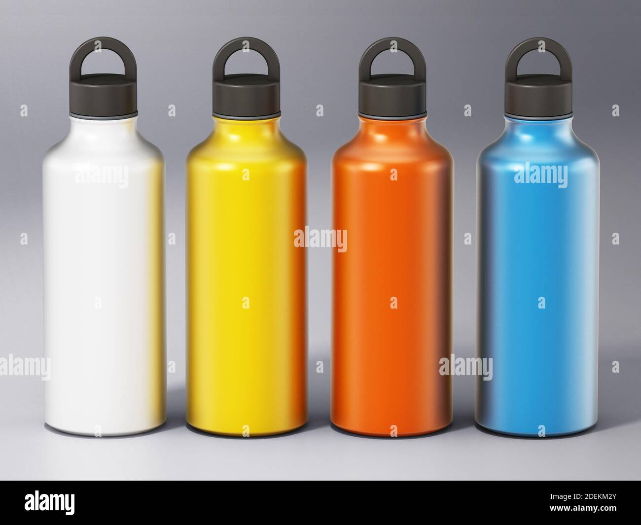 Colored water bottles isolated on gray background. 3D illustration ...