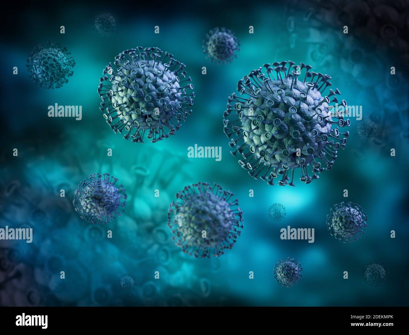 Generic green viruses against green background. 3D illustration Stock ...