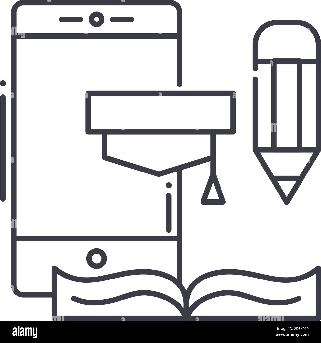 Mobile learning icon, linear isolated illustration, thin line vector ...