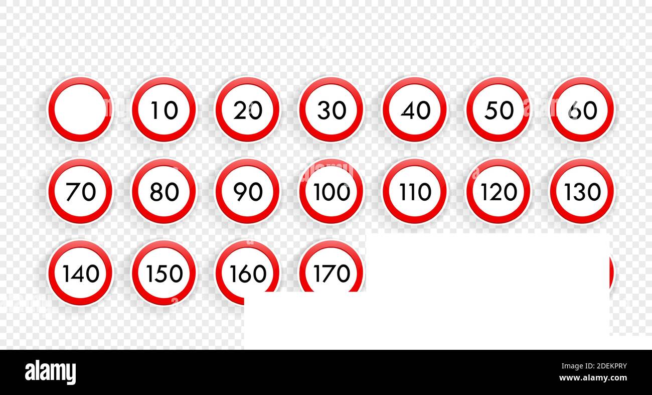 Speed limit road sign icon set. Vector on isolated transparent background. EPS 10 Stock Vector ...