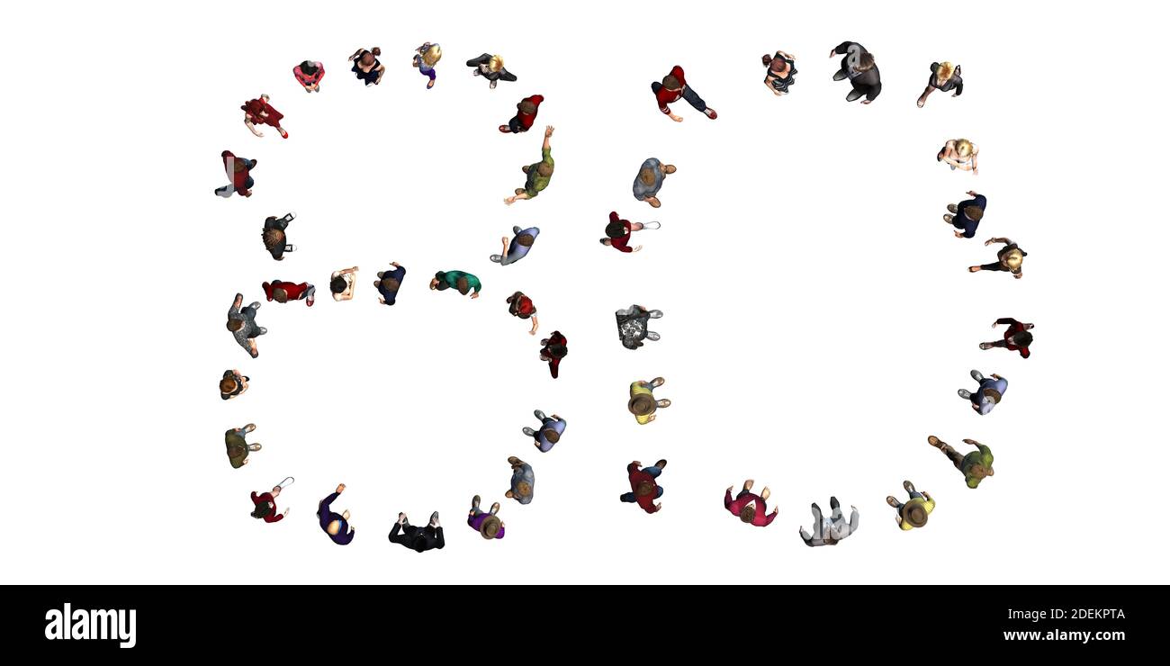 people - arranged in number 80 - top view - isolated on white ...
