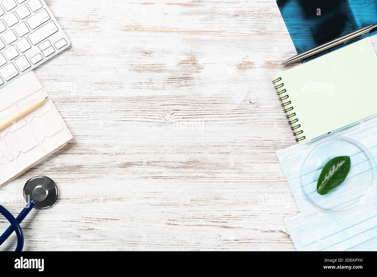 Doctors desktop with medical supplies Stock Photo - Alamy