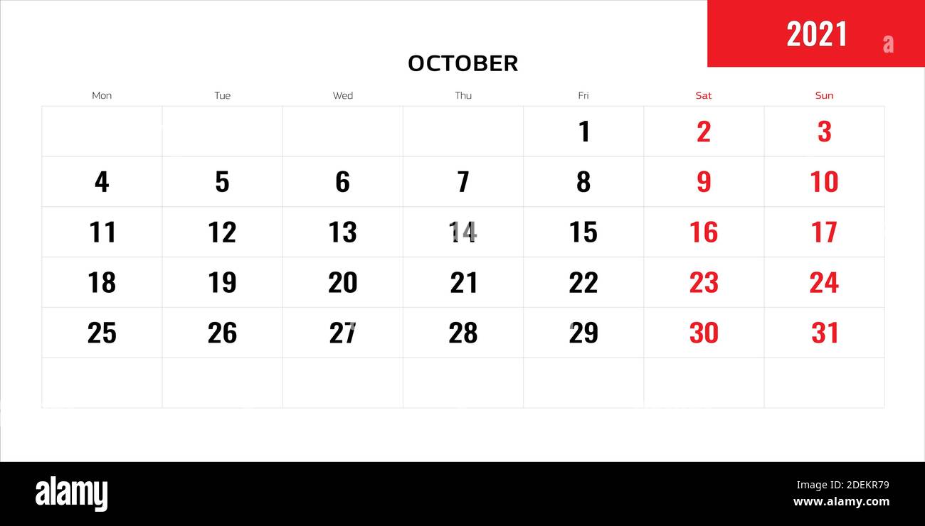 October month for 2021 year planning calendar. Vector illustration ...