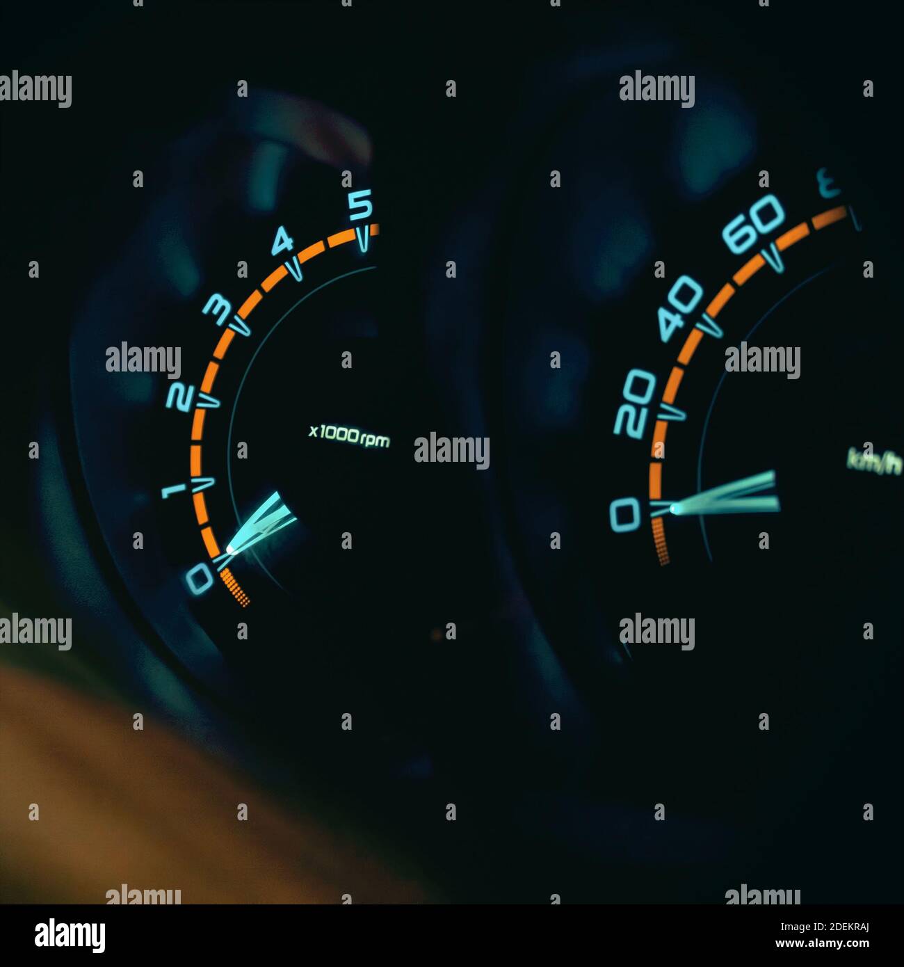 Speedometer in the car on the dashboard at night. Selective focus Stock ...