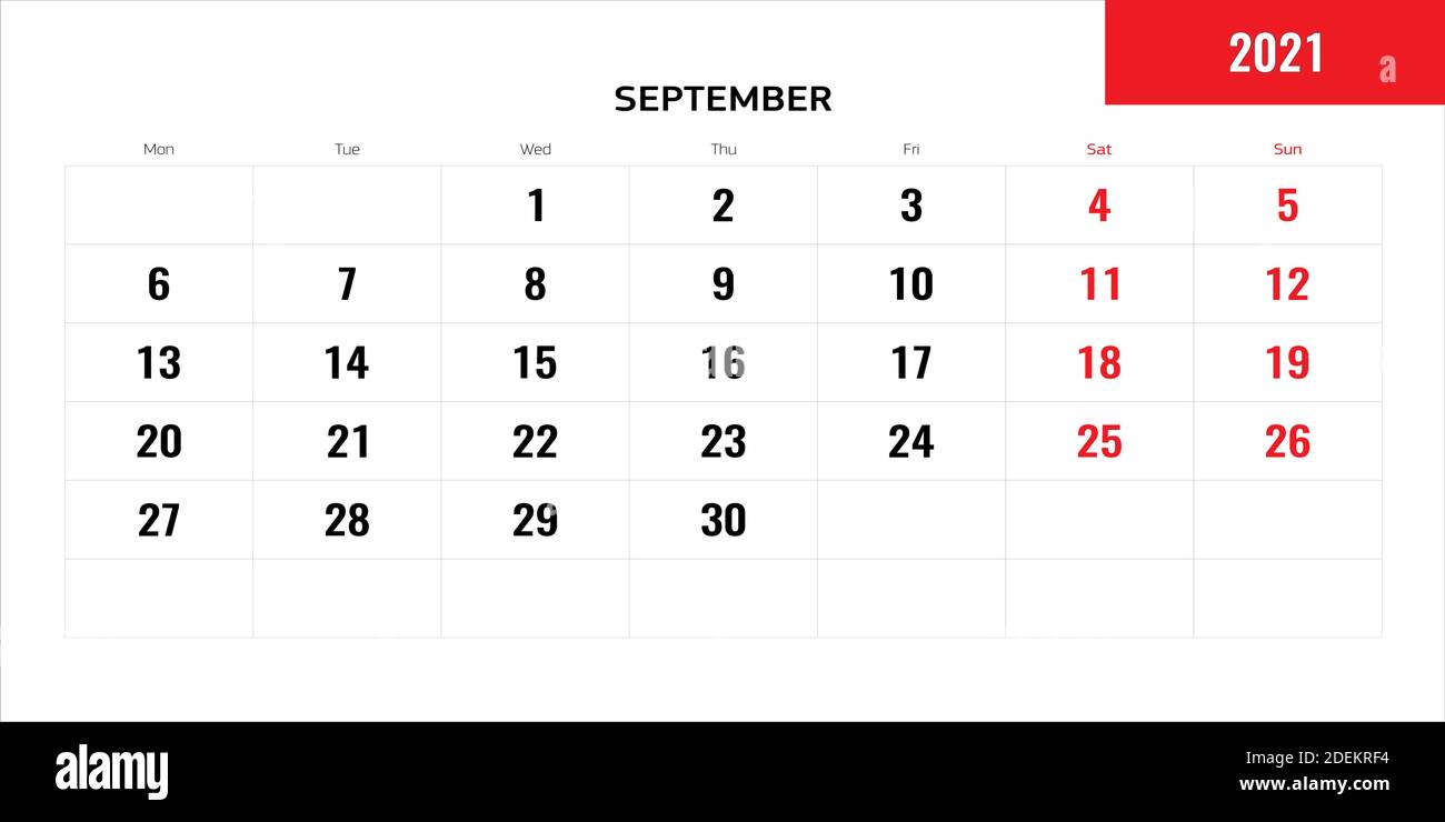 September month for 2021 year planning calendar. Vector illustration ...
