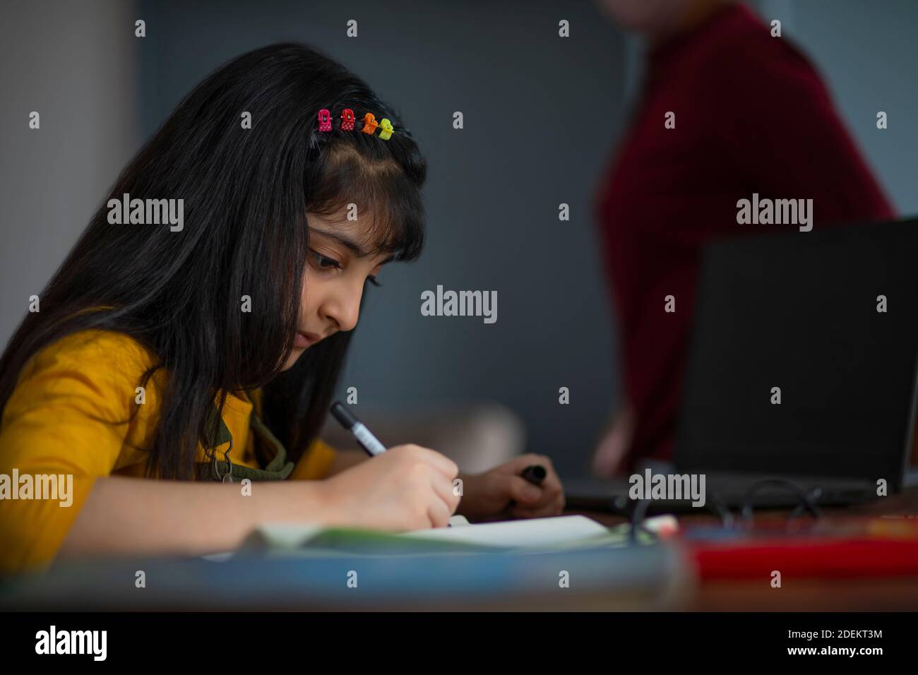 Young girl doing her school work at home Stock Photo - Alamy