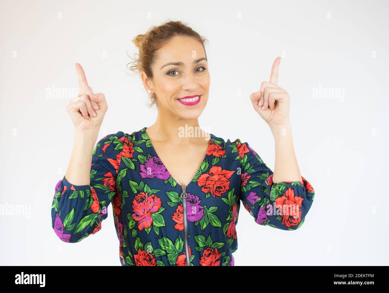 People, positive emotions and advertising. Cute young female with ...