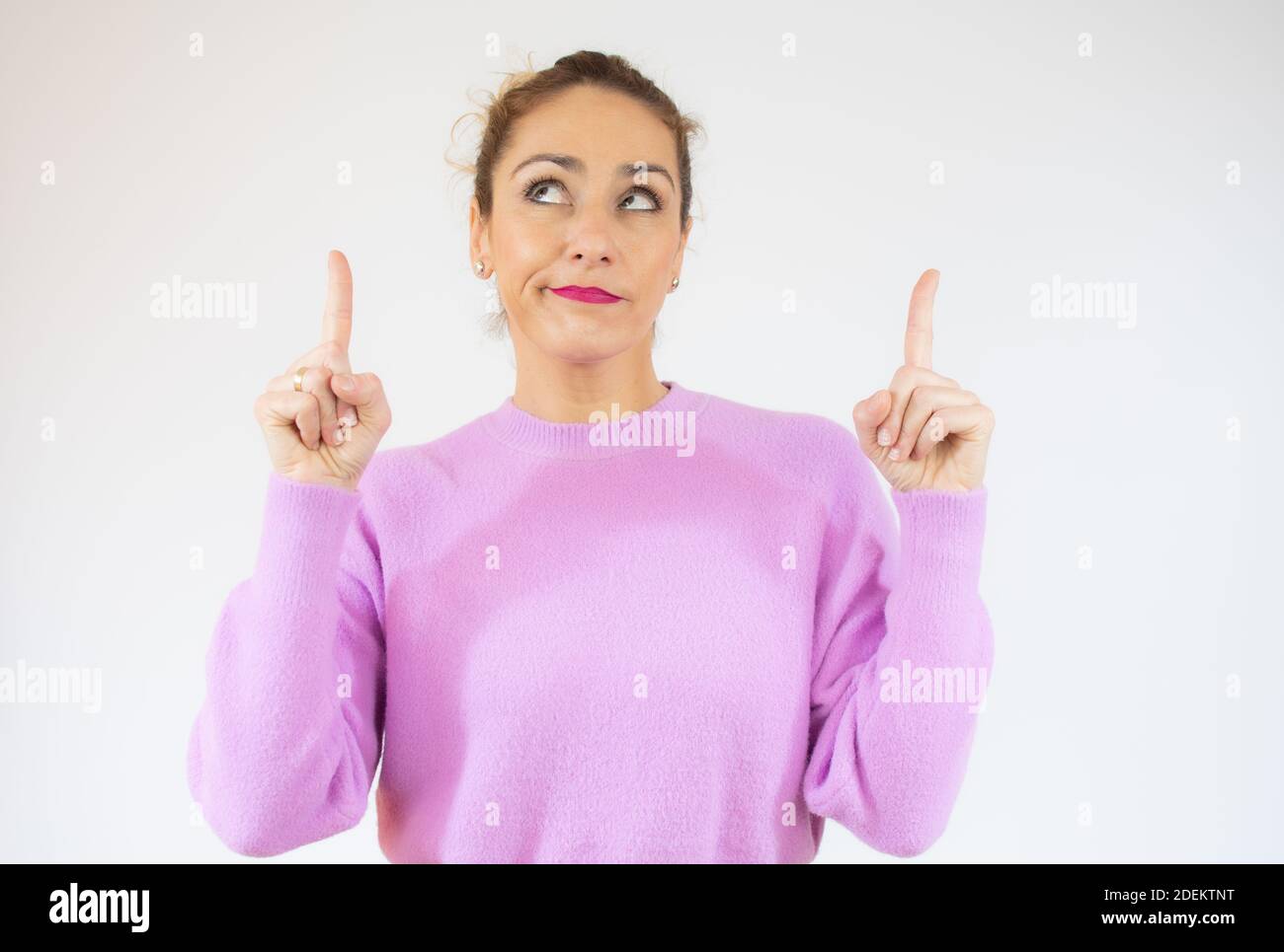 People, positive emotions and advertising. Cute young female with ...