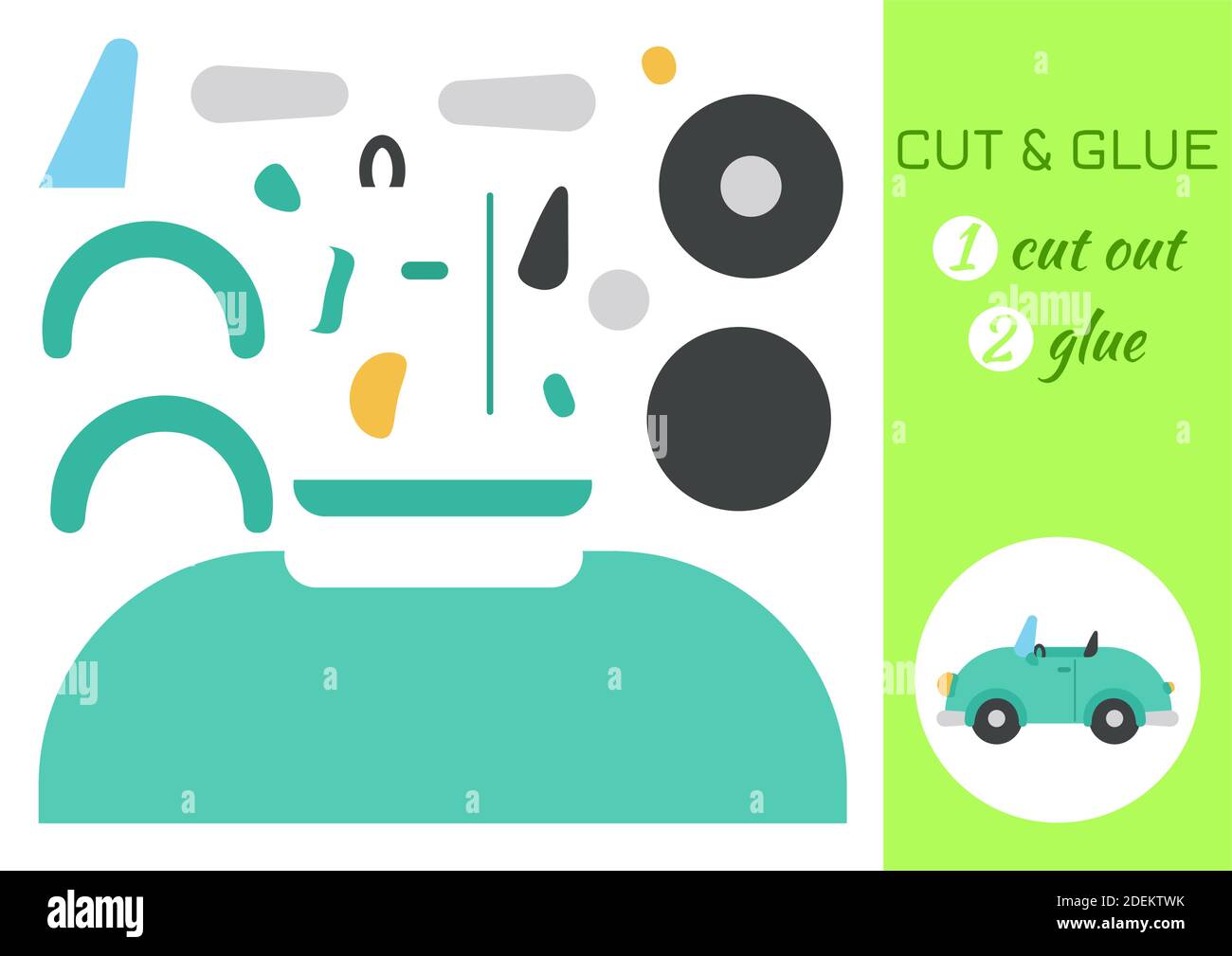 Cut and glue paper car. Color paper cutting application game ...