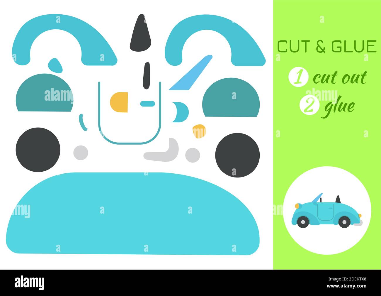 Cut and glue paper car. Color paper cutting application game ...