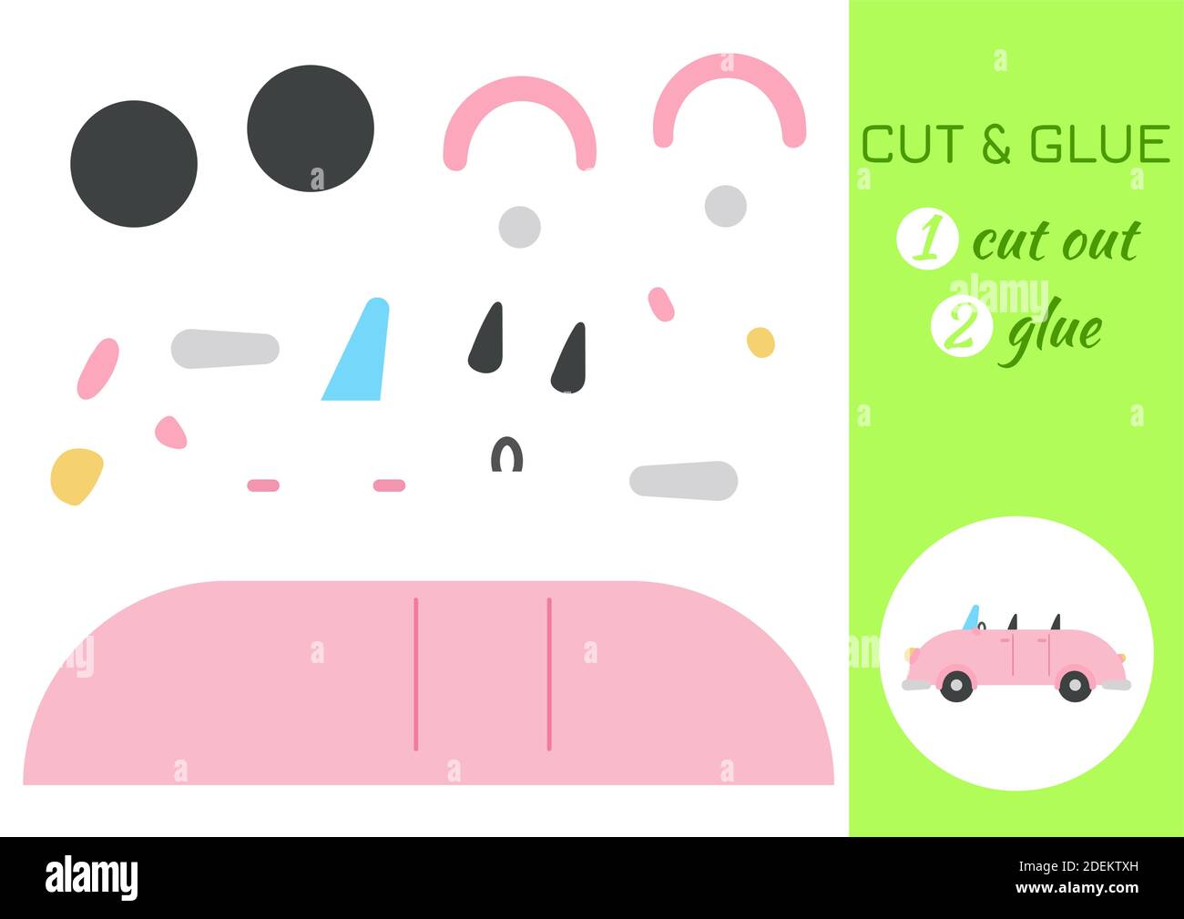 Cut and glue paper car. Color paper cutting application game ...