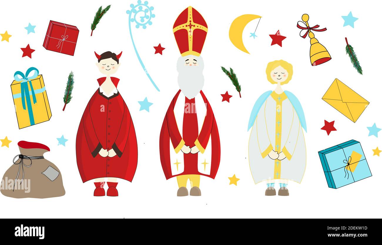 Vintage collection with st nicholas day stickers. Holiday greeting ...