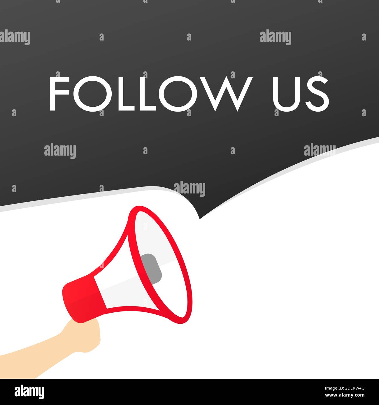 Hand holding megaphone with follow us message. Announcement ...