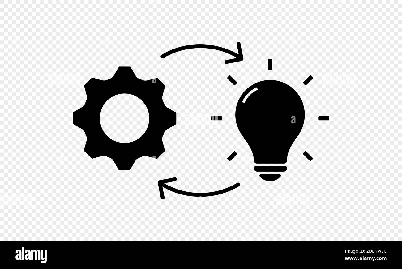 Implementation line icon. Lamp with gears. Vector on isolated ...
