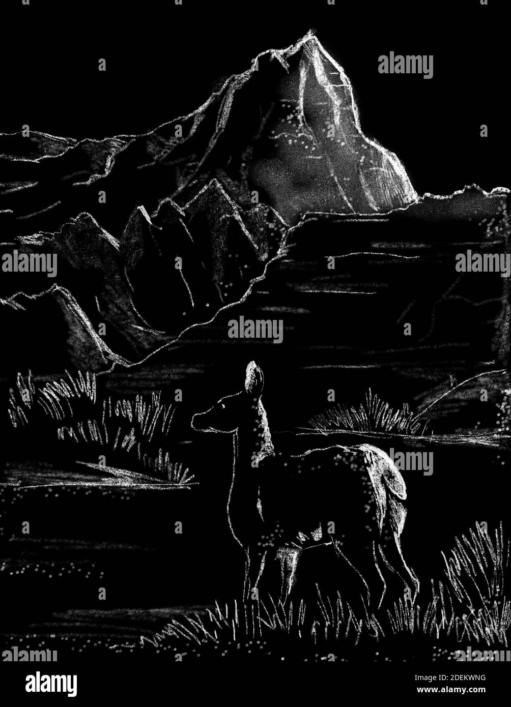 Chalk or pastel art drawing illustration of the Badlands National Park ...