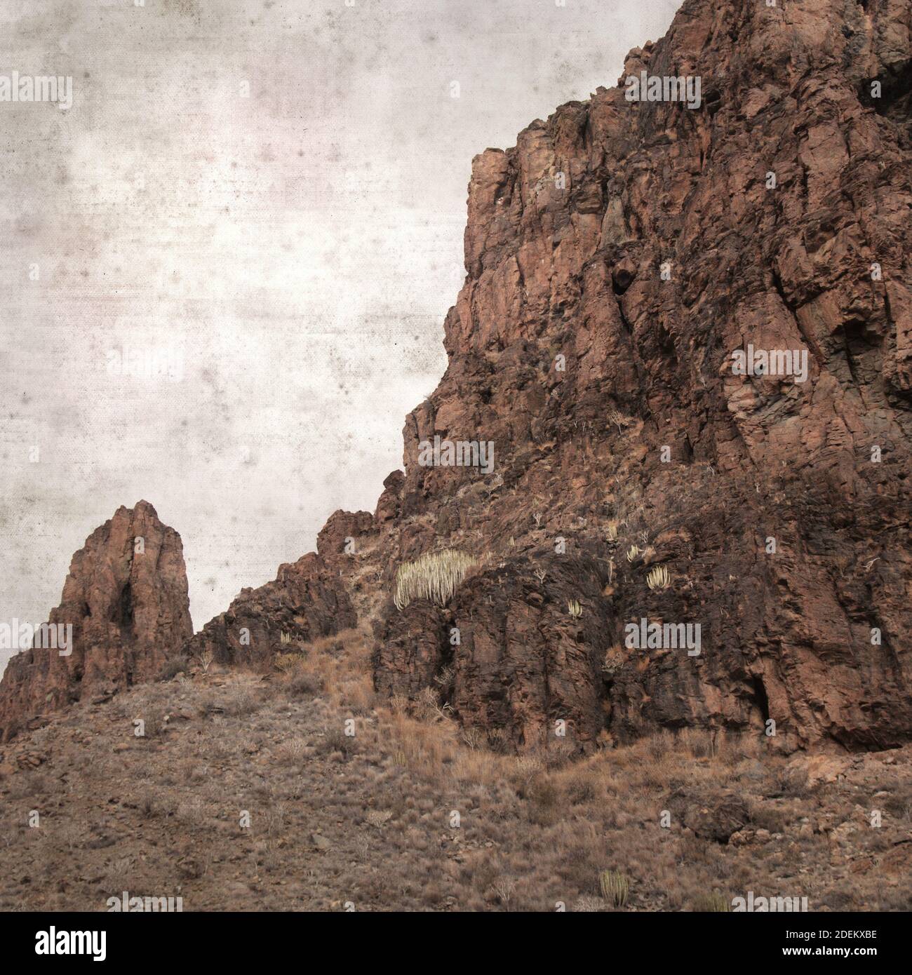 stylish textured old paper background with landscape of Gran Canaria ...