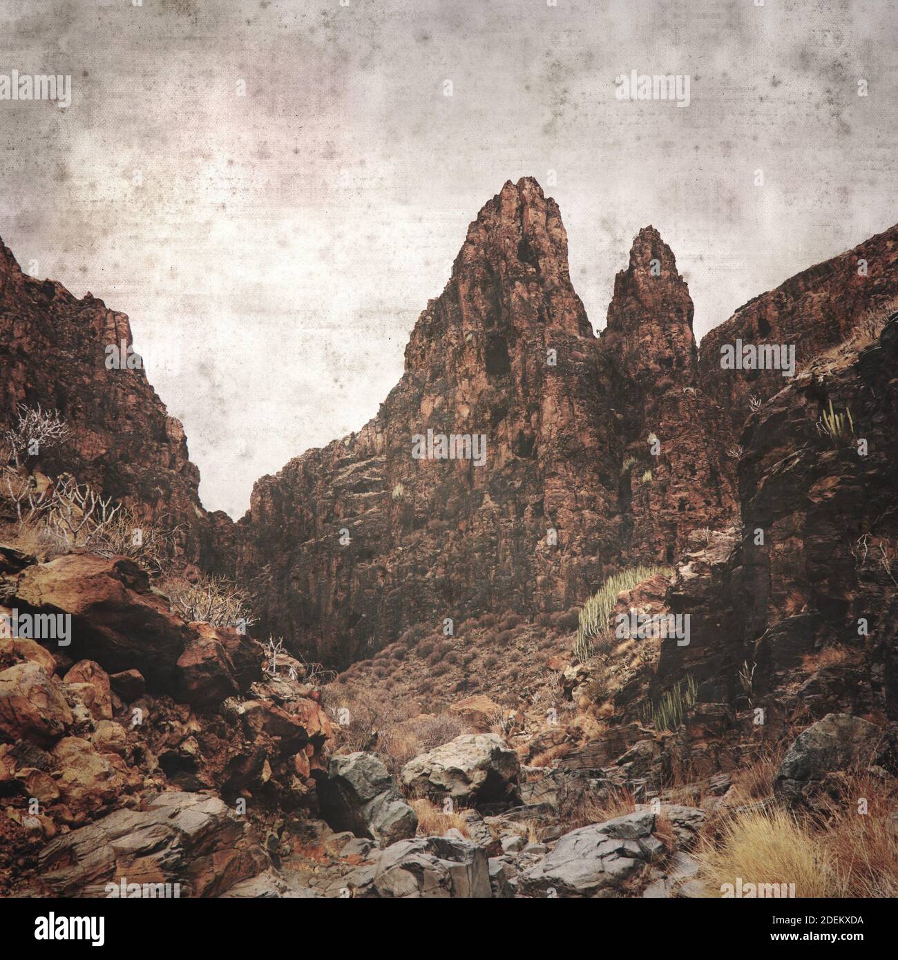 stylish textured old paper background with landscape of Gran Canaria ...
