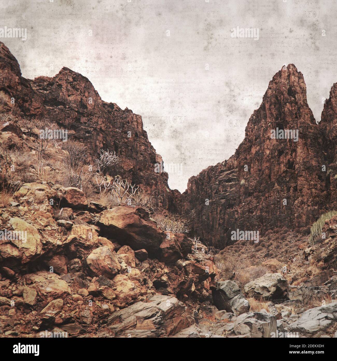 stylish textured old paper background with landscape of Gran Canaria ...