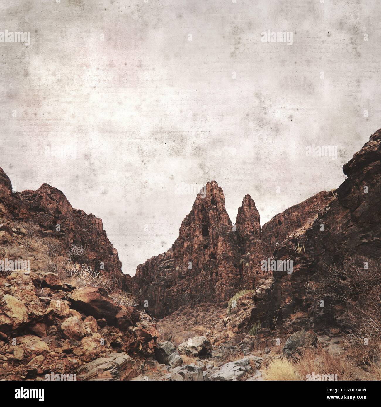 stylish textured old paper background with landscape of Gran Canaria ...