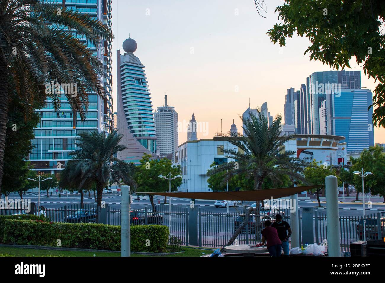 Partial view of a buildings on Sheikh Zayed road, main road of UAE ...