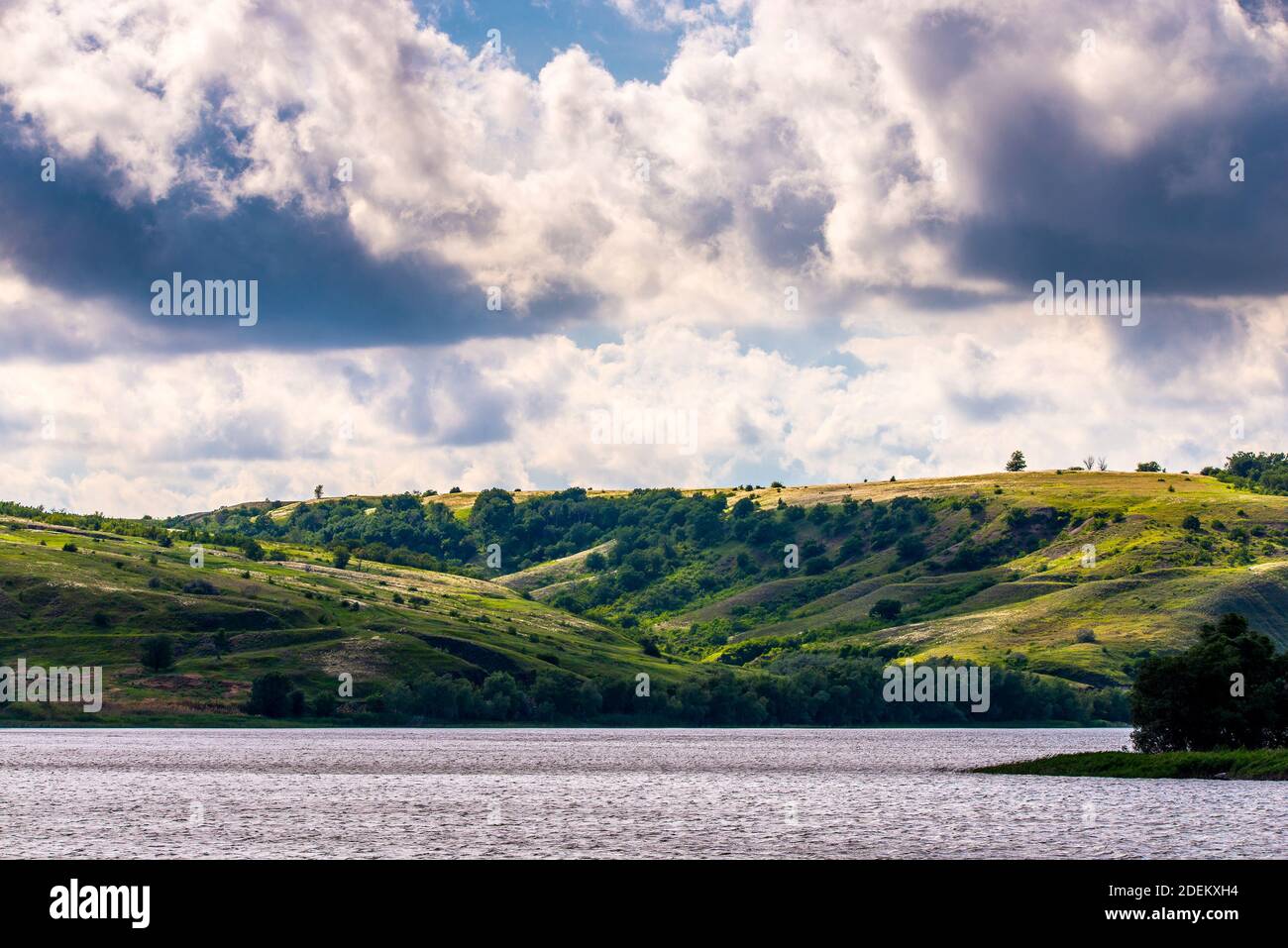 Panoramic view of the river Don and hills, slopes, steppe coast, gully ...