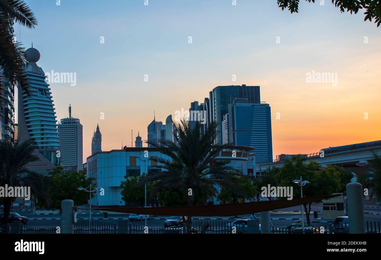 Partial view of a buildings on Sheikh Zayed road, main road of UAE ...
