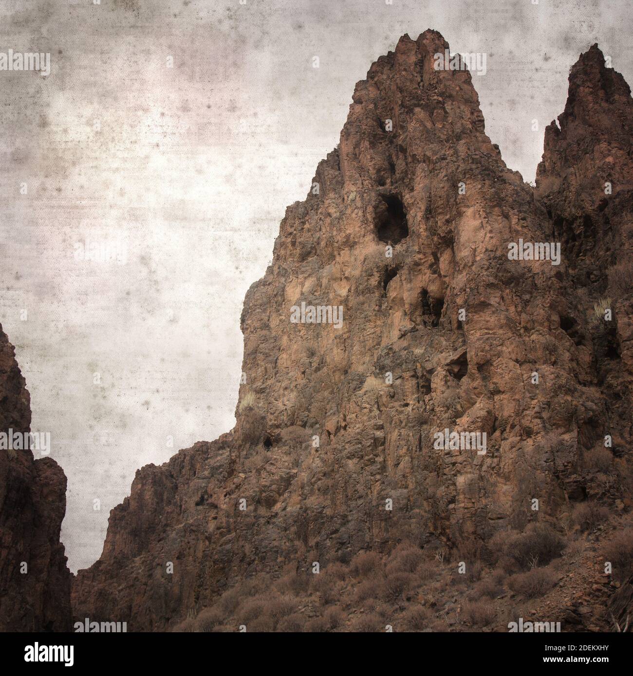 stylish textured old paper background with landscape of Gran Canaria ...