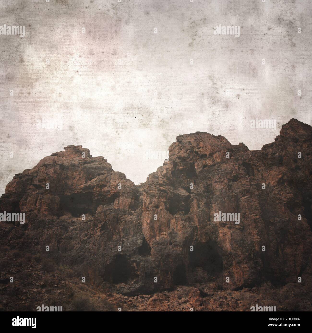 stylish textured old paper background with landscape of Gran Canaria ...