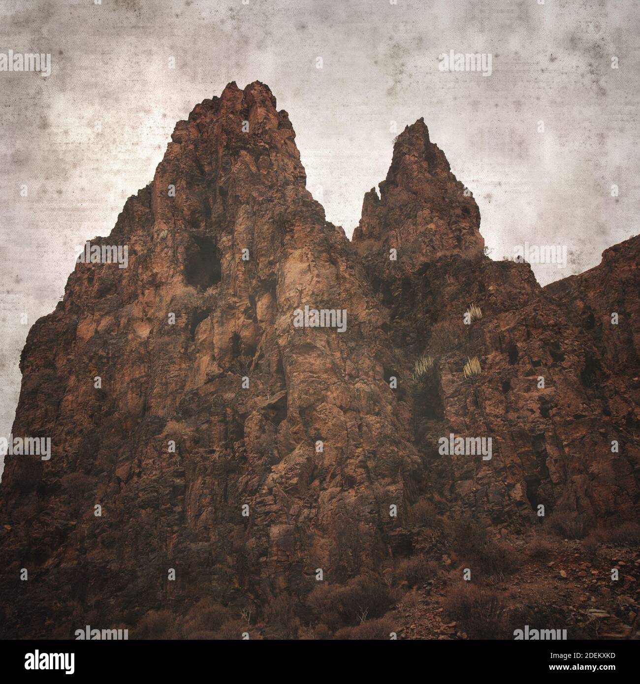 stylish textured old paper background with landscape of Gran Canaria ...