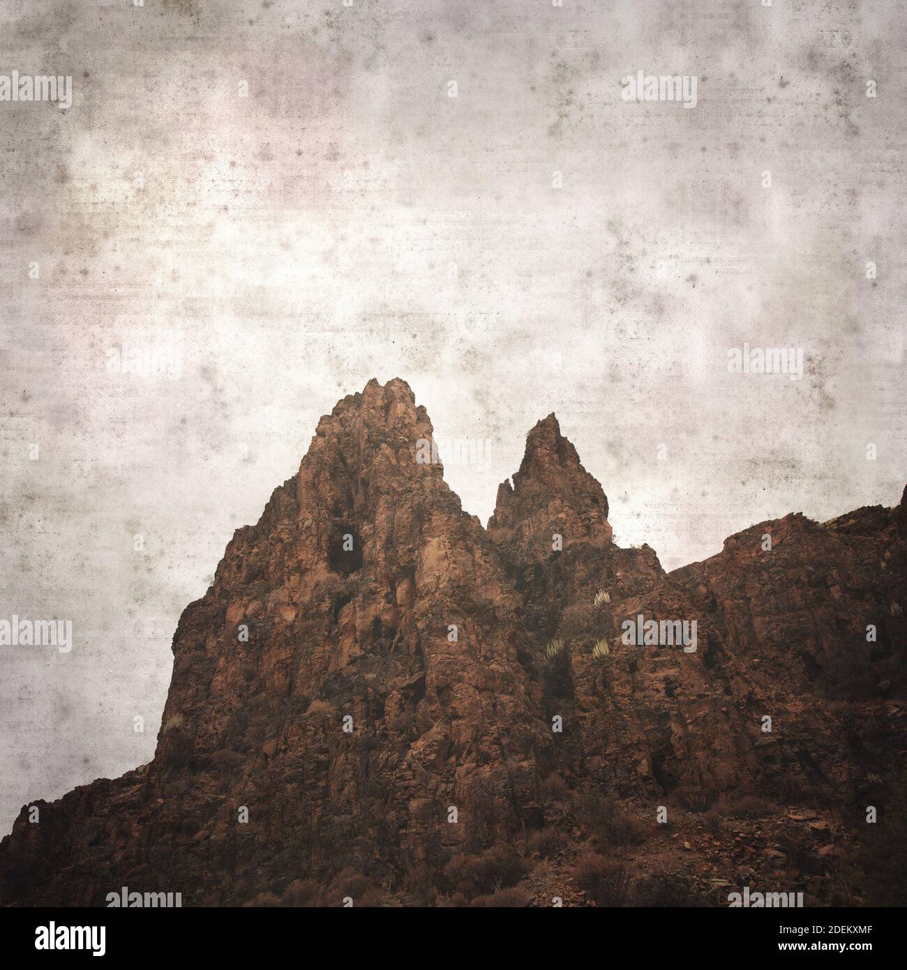 stylish textured old paper background with landscape of Gran Canaria ...