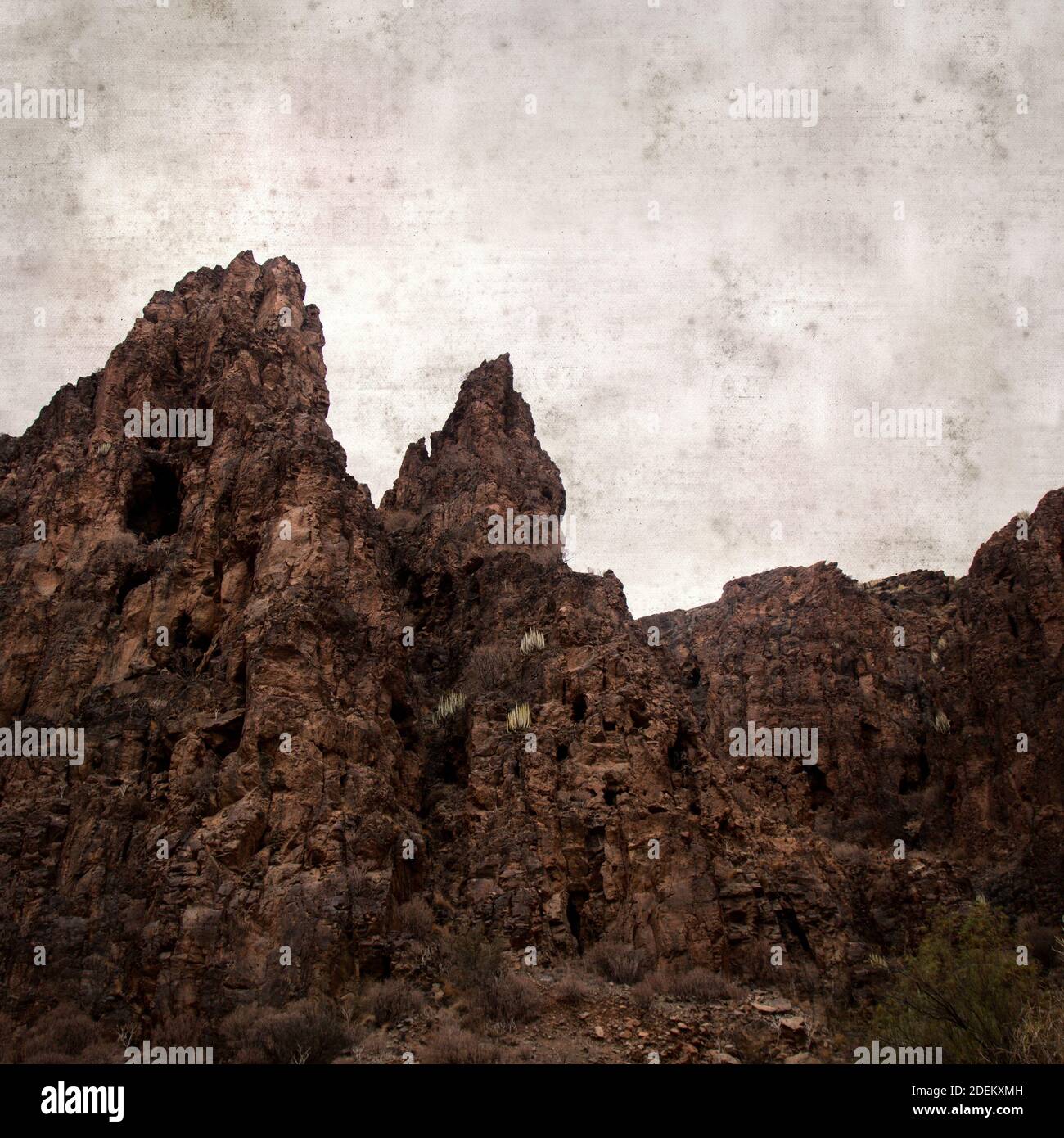 stylish textured old paper background with landscape of Gran Canaria ...