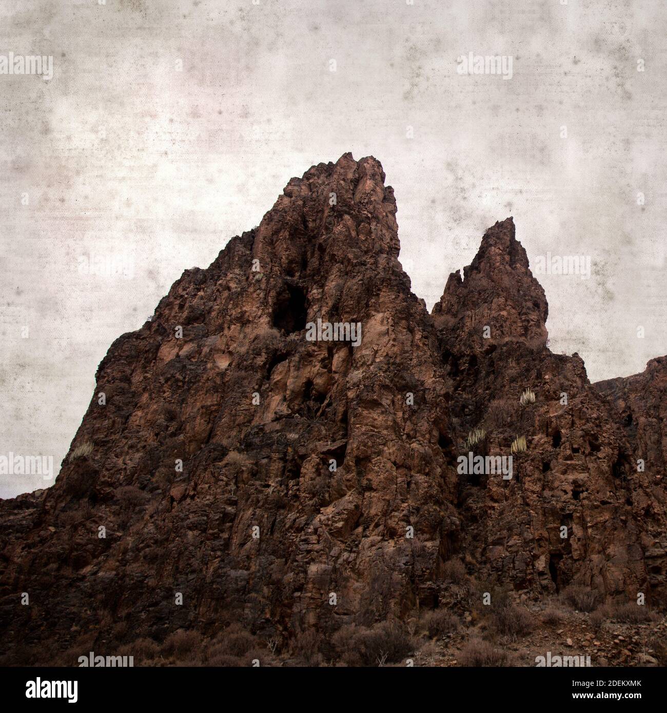 stylish textured old paper background with landscape of Gran Canaria ...