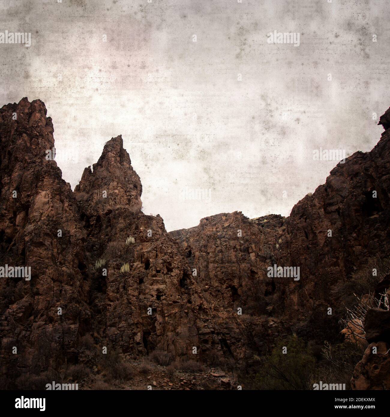 stylish textured old paper background with landscape of Gran Canaria ...