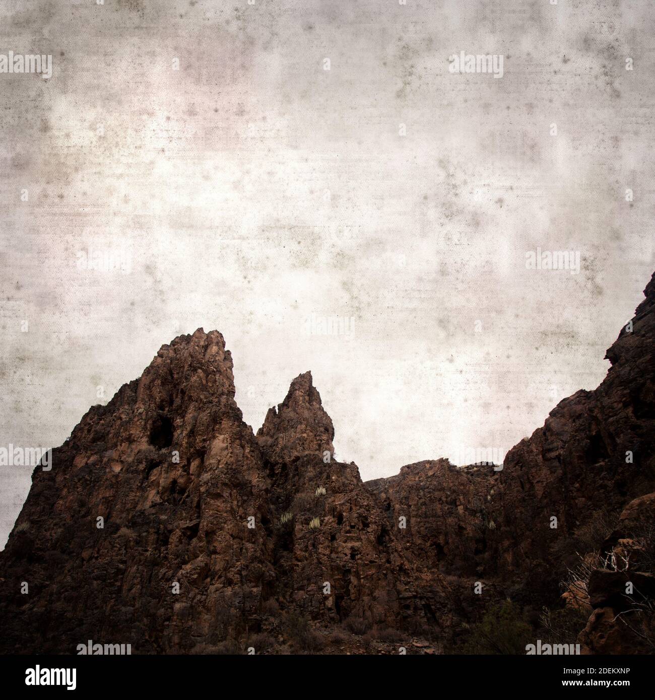 stylish textured old paper background with landscape of Gran Canaria ...