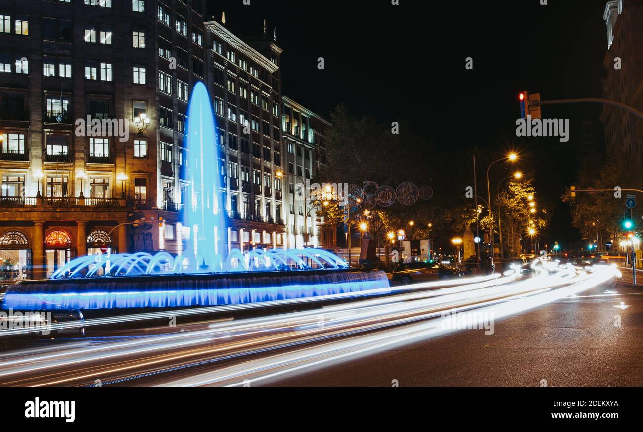 Car lights on the streets of Barcelona Stock Photo - Alamy