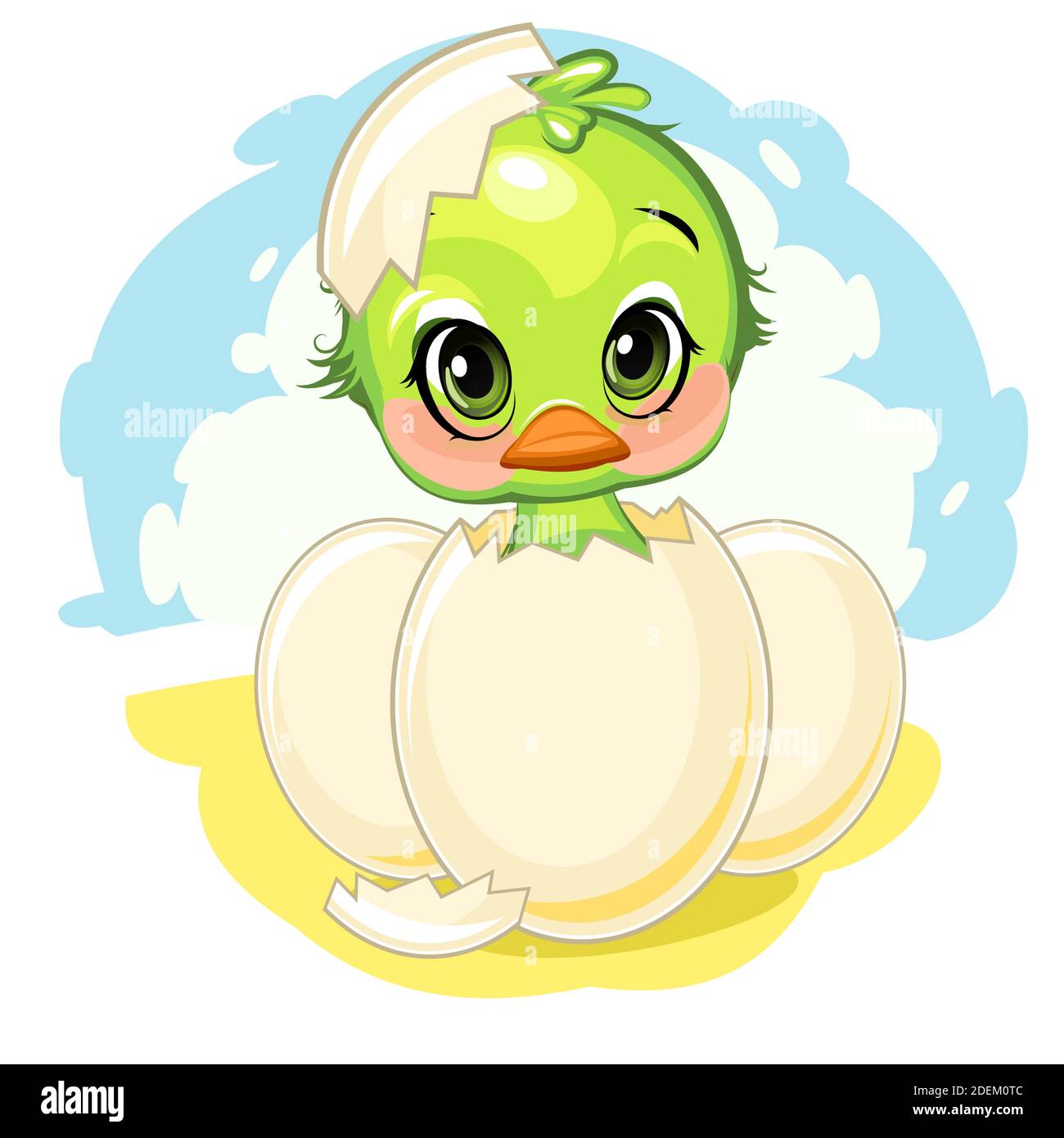 A little parrot hatched from an egg. Funny chick. Cute and funny baby ...