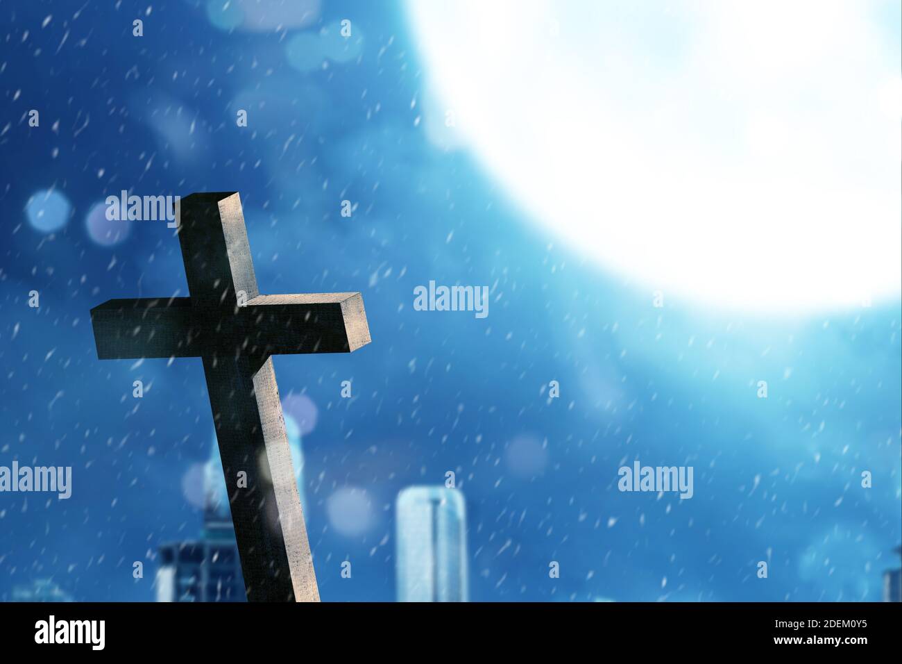 Christian cross with the night scene background Stock Photo - Alamy