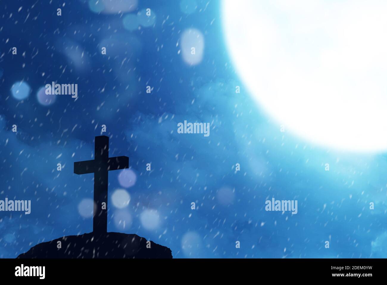 Christian Cross on the top of the hills with the night scene background ...
