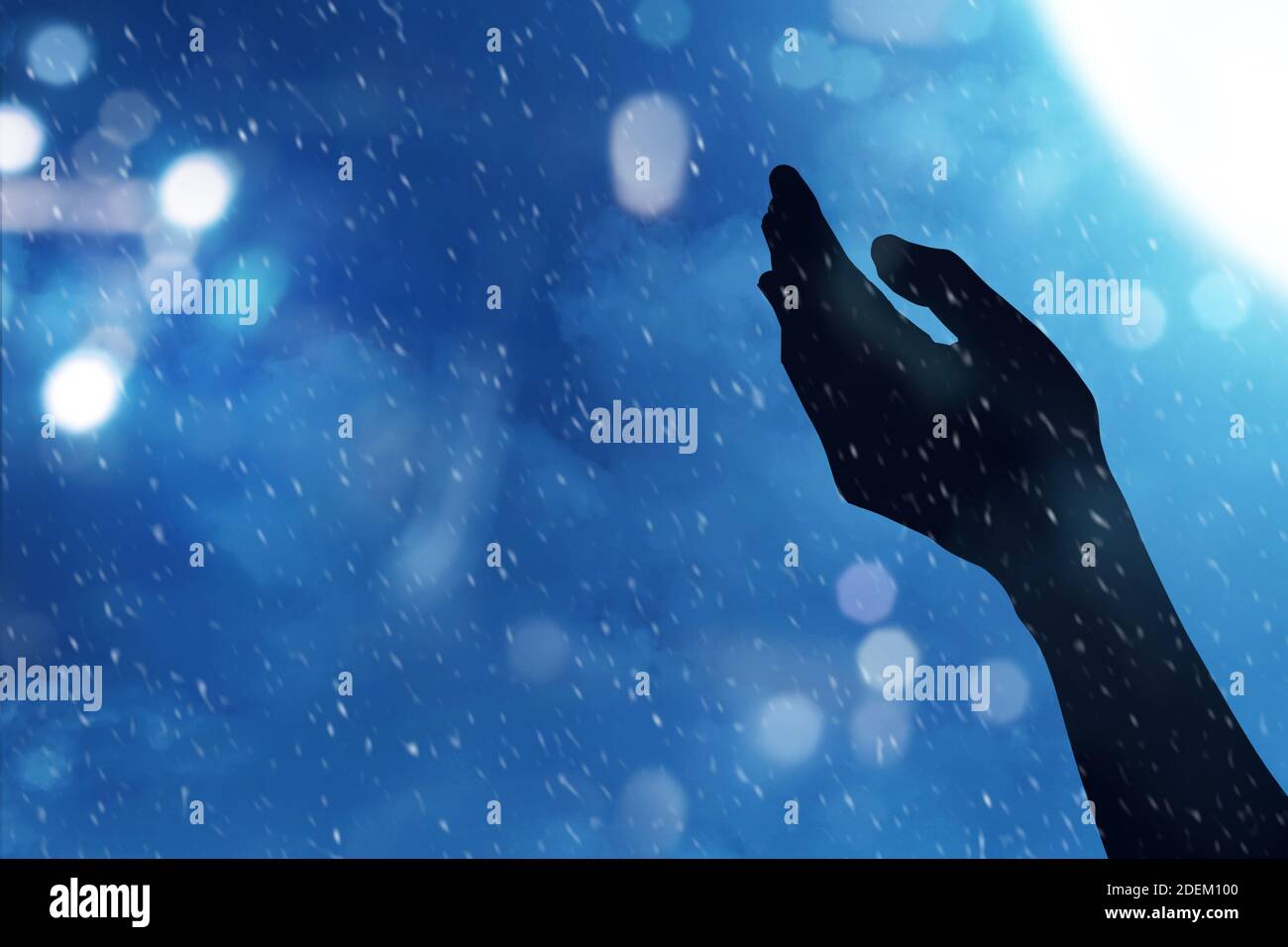 Human hands raised while praying to god with the night scene background ...