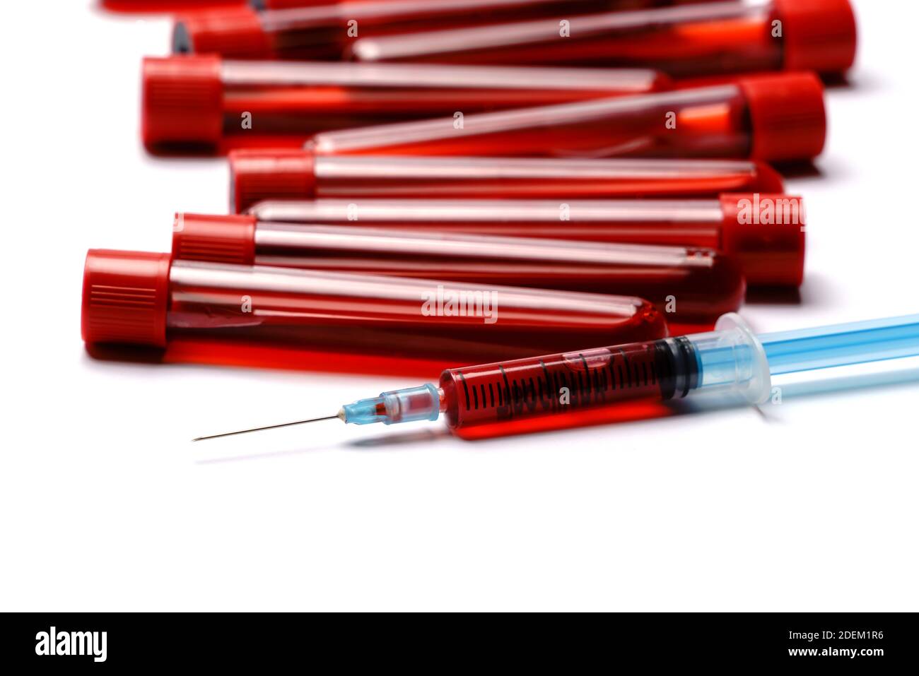 Blood test tube with red plug isolated on white background Stock Photo ...