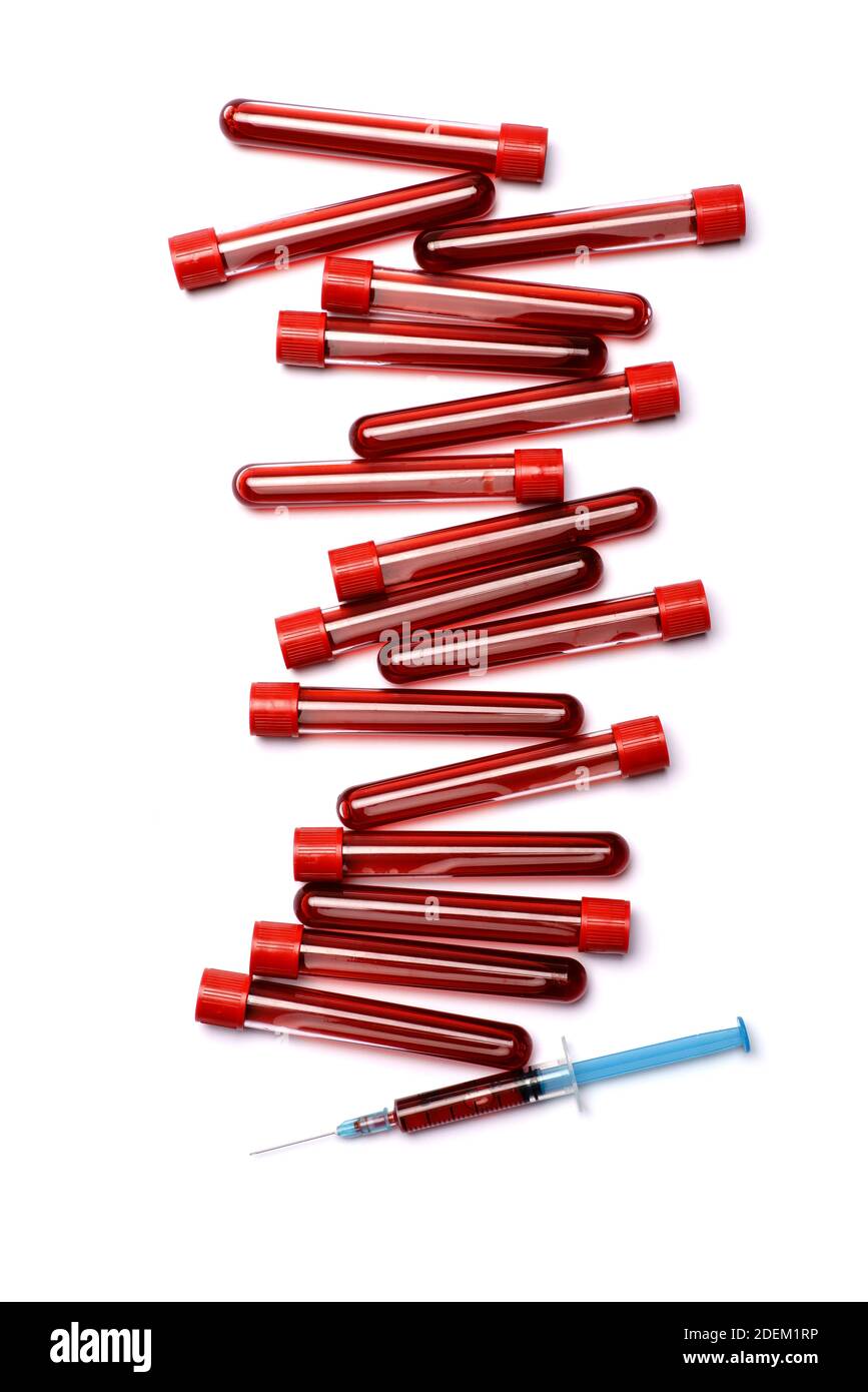 Blood test tube with red plug isolated on white background Stock Photo ...